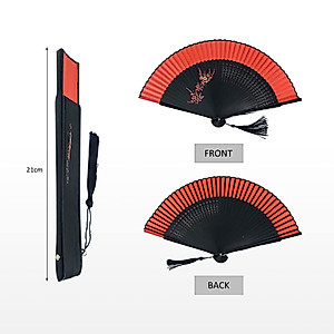 LELAMP Chinese Style Hand Fan Red Black Vintage Hand Fan Folding Fans Dance Wedding Party Favor Chinese Dance Party Folding Bamboo Fans