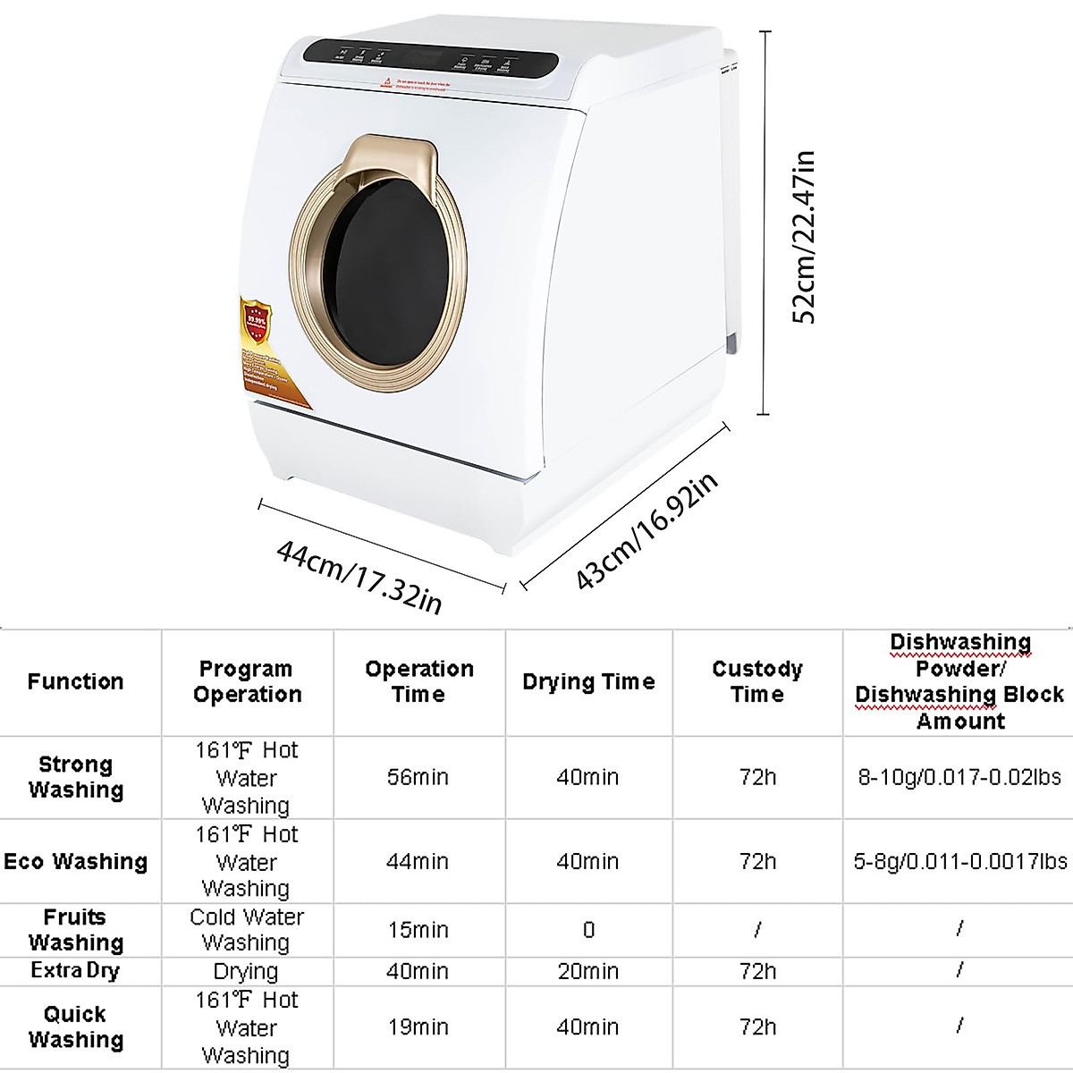 LGODDYS Portable Countertop Dishwasher with 7L Built-in Water Tank 5 Washing Program Compact Dishwasher with Glass Door Touch Screen Control Design Mini Dishwasher for Apartments RVs