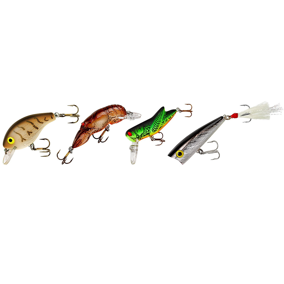 Rebel Lures Classic Critters Crankbait Fishing Lures 4-Pack, Includes 1 Teeny Pop-R, 1 Crickhopper, 1 Teeny Wee Crawfish, and 1 Teen Wee-R