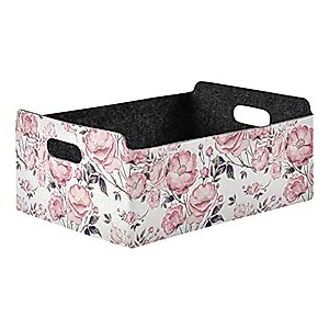 xigua Large Foldable Storage Bins, Felt Storage Basket with Handles, Storage Containers Organizer for Clothes, Toys, Shelves, Closet, Office, Bedroom, The Rosy Wild Rose