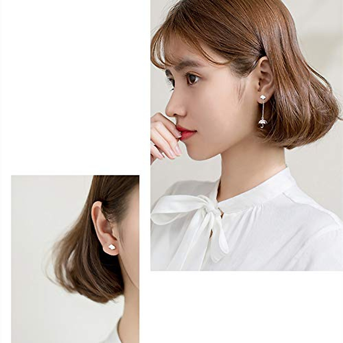 Cute Cloud Umbrella Sterling Silver Small Stud Earrings for Women Hypoallergenic Nickel Free for Piercing Ear Huggie Asymmetrical Dangle Studs Earring Personalized Unique Jewelry