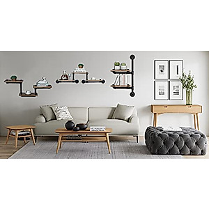 MAIKAILUN 5 Tiers Industrial Floating Pipe Wall Mounted Shelves and 2 Tiers Bundle