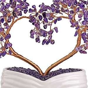 Jovivi Amethyst Crystal Heart Money Tree Healing Gemstone Bonsai Tree for Wedding Ceremony Reiki Balancing Energy Meditation Feng Shui Wealth & Good Luck Home Indoor Office Decor 7.87"-8.26"