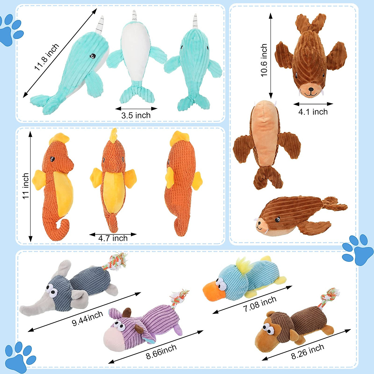 Junkin 7 Pack Dog Toys Squeaky Dog Toys Indestructible Puppy Chew Toys for Teething Stuffed Animal Plush Dog Toy Assortment Stuffed Dog Toys for Small Medium Pup Dog, Assorted Animal Styles