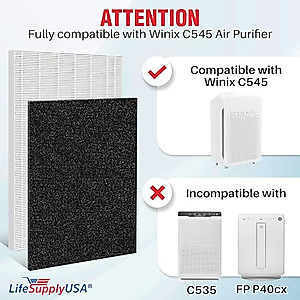 LifeSupplyUSA True HEPA + 4 Carbon Replacement Filters Compatible with Winix 115115 Size 21 and Plasma Wave WAC5300, WAC5500, WAC6300, 5000, 5000b, 5300, 5500, 6300 & 9000
