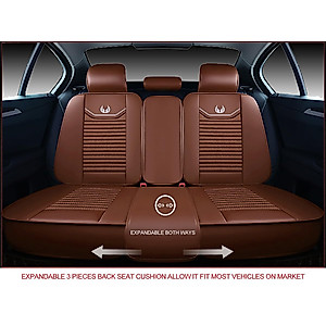 OASIS AUTO Car Seat Covers Premium Waterproof Faux Leather Cushion Universal Accessories Fit SUV Truck Sedan Automotive Vehicle Auto Interior Protector Full Set (OS-008 Brown)