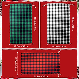 Aboofx 3 Pack Extra Large Christmas Bags with Drawstring, 31.5 x 17.7 Inch Large Plaid Fabric Bags Santa Sack Present Bags Stocking Storage for Christmas Party Xmas Ornaments Supplies