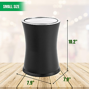 Bennett Swivel-A-Lid Small Trash Can, Metal Attractive 'Center-Inset' Designed Wastebasket, Modern Home Décor, Round Shape (Black)
