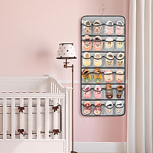 ANIZER Dual-sided Hanging Baby Shoes Organizer Closet Toddler Shoe Storage Holder for Kids Bow Socks Underwear (GREY)
