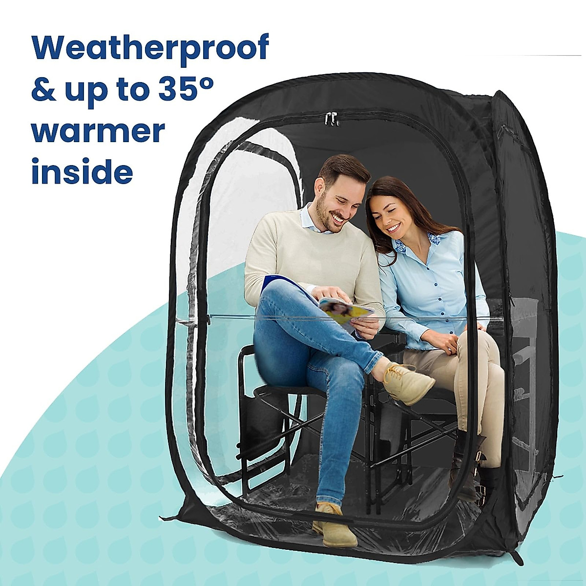 WeatherPod – The Original XXL 1-2 Person Pod – Pop-Up Weather Pod, Protection from Cold, Wind and Rain - Black