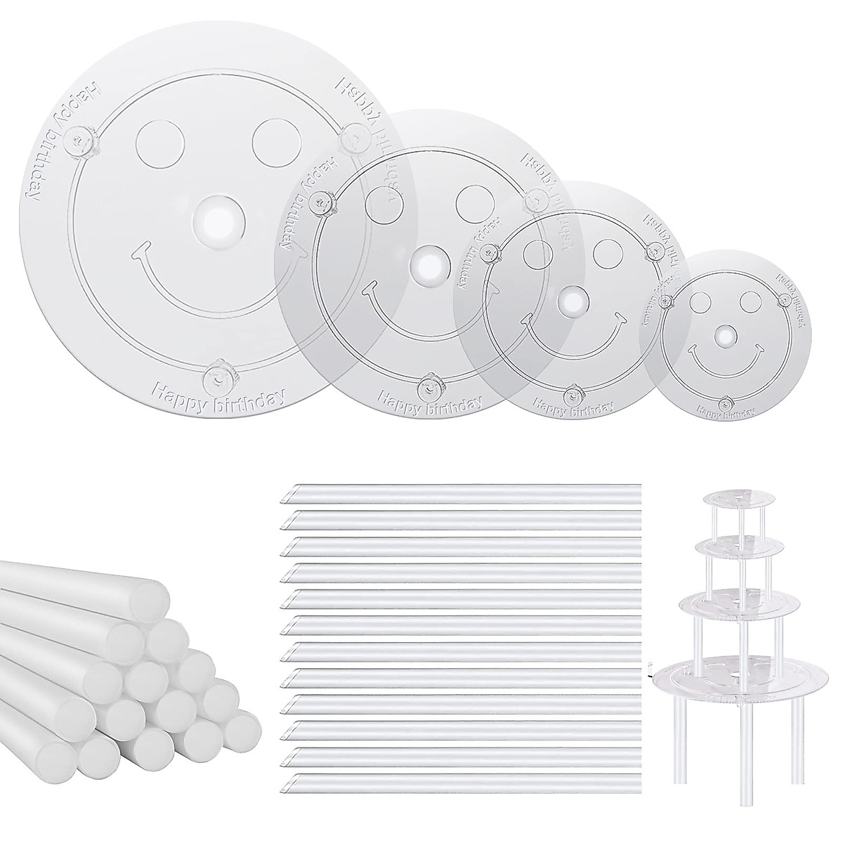 Fatpig 20pcs Cake Rods and 4pcs Separator Plates for 4, 6, 8, 10 Inch Tiered Cake Construction,12pcs Cake Dowel Rods for Stacking