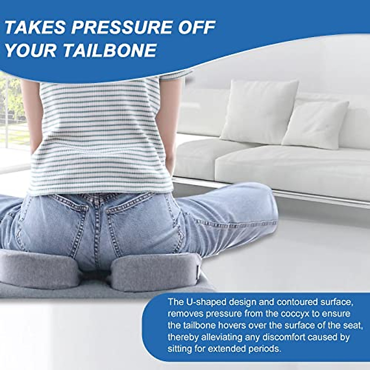 AEEVOLL Memory Foam Seat Cushion Pillow for Office Chair - Butt, Sciatica, Coccyx, Back, Tailbone & Lower Back Pain Relief - Orthopedic Chair Pad for Car, Wheelchair, Computer and Desk Chair