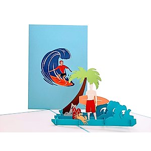 iGifts And Cards Guy Surfing 3D Pop Up Greeting Card - Ocean, Surfboard, Wave, Sport, Half-Fold, Birthday, Just Because, Thinking of You, Retirement, Get Well, Congratulations, Friendship, Good Luck