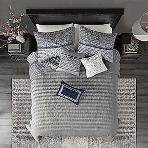 Madison Park King Quilt Set Lustrous Jacquard & Glitter Accent Coverlet Set for King Size Bed - All Season, Lightweight King Quilt Set, Shams, Decorative Pillow, King/Cal King Chevron Grey/Navy