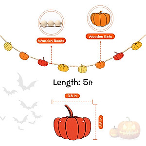 AKEROCK Fall Thanksgiving Garland for Mantle, Farmhouse Wood Pumpkin and Bead Thanksgiving Banner for Home Fireplace Mantel Decor - Pumpkin Garland Thanksgiving Decorations Indoor