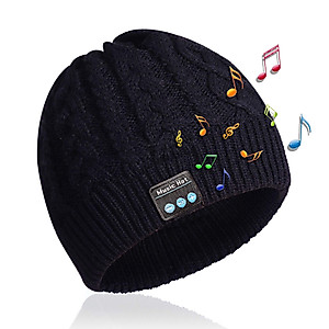 Bluetooth Beanie Hat Unique Gifts for Men Women - Wireless Music Hats Winter Knitted Cap - Unisex Stretchy Daily Hat Built-in Stereo Speakers Microphone, Ideas Gift for Girls Boys Teen Dark Black