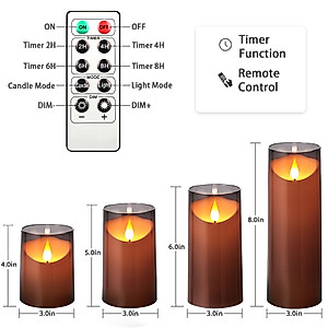 NURADA Flameless Candles: Acrylic LED Pillar Candles Battery Operated with Remote and Timer for Romantic Ambiance and Home Table Bathroom Decor, Gray, Pack of 5
