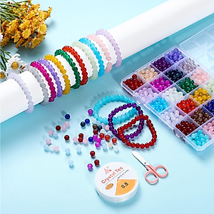 St.Kunkka 600 Pcs 8mm Glass Beads for Jewelry Making DIY Crafts, 24 Colors Round Crystal Beads Bracelet Making Kit with Small Hole for DIY Bracelet Necklace Earrings (600 Pcs 8mm Glass Beads)