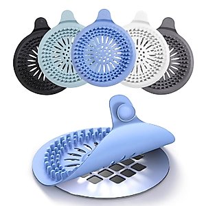 Hair Drain Catcher Bathtub, Shower, Sink Strainer, Reusable (Pack of 5, 4 Suction Cups) Silicone Hair Catcher Shower Drain, Hair Trap for Shower Drain