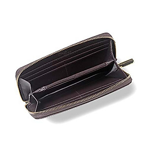 Daisy Rose Women’s Zip-Around Wallet & Phone Clutch with RFID Blocking, PU Vegan Leather (Brown Check)