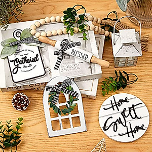 Houmury Set of 16 Farmhouse Tiered Tray Decor with 1 Lantern Artificial Plant& Cutting Board Sign for Rustic Home Sweet Home Kitchen Decor Tier Tray Decor Set