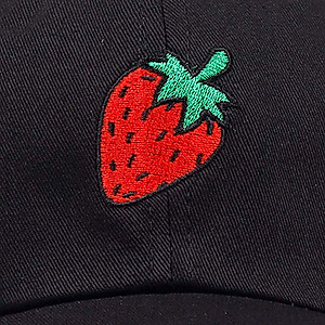 Strawberry Cherry Baseball Hat, Embroidered Dad Cap, Unstructured Soft Cotton, Adjustable Strap Back (Black 2)