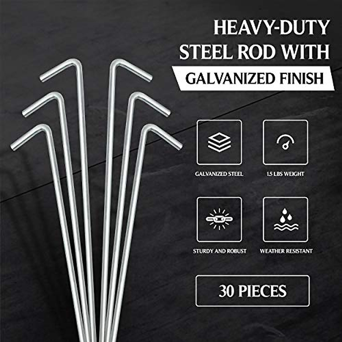 RAM-PRO Tent Garden Stakes Heavy Duty, Galvanized Steel Pegs Rust-Free Garden Edging Fence Hook, Landscape Pins | for Outdoor Camping, Soil Patio Gardening, & Canopies (60)