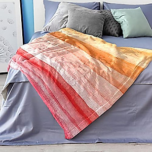 VBFOFBV Bedding Fleece Blanket, Decorative for Bedroom Sofa Floor, Orange Pink Gradient Stripes