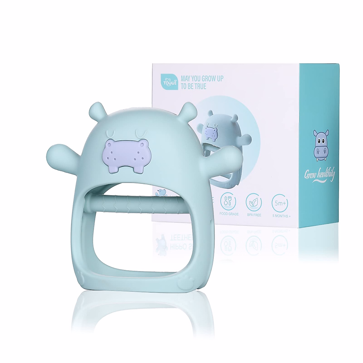 Towwi Teething Toys for Babies 0-6 Months Never Drop Hippo Teething Toys for Babies 6-12 Months Infants, Baby Chew Toys for Sucking Needs, Hand Pacifiers Baby Toys 6 to 12 Months