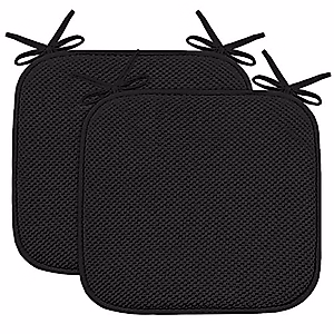 Turquoize Non Slip Memory Foam Seat Chair Cushion Pads Honeycomb Premium Comfort Memory Foam Chair Pads/Cushions with Ties - Seat Cover 16" x 16" Chair/Seat Cushion Pad, 2 Pack, Black