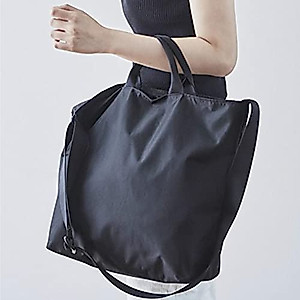 Women Men Large Vintage Nylon Tote Shoulder Bag Shopping Bag Handbag (Black)
