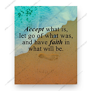 Accept What Is - Beach Wall Art, Our Inspirational Footprint on a Beach Themed Ocean Wall Decor Print is Great Spiritual Coastal Wall Art Ideal for Home, Office & Beach House Decor! Unframed - 8X10