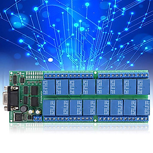 Jeanoko RS232 DB9 Female Interface 16-Channel Relay Board Serial Port Smart Module 8 Working Modes Relay Module for Automation Control