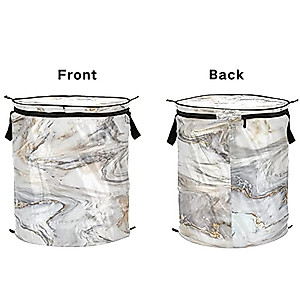 xigua Marble Ink Texture Pop Up Laundry Hamper Bucket Cylindric, Foldable Clothes Bag, Folding Washing Bin,Large Capacity Zipper Lid Laundry Storage Basket