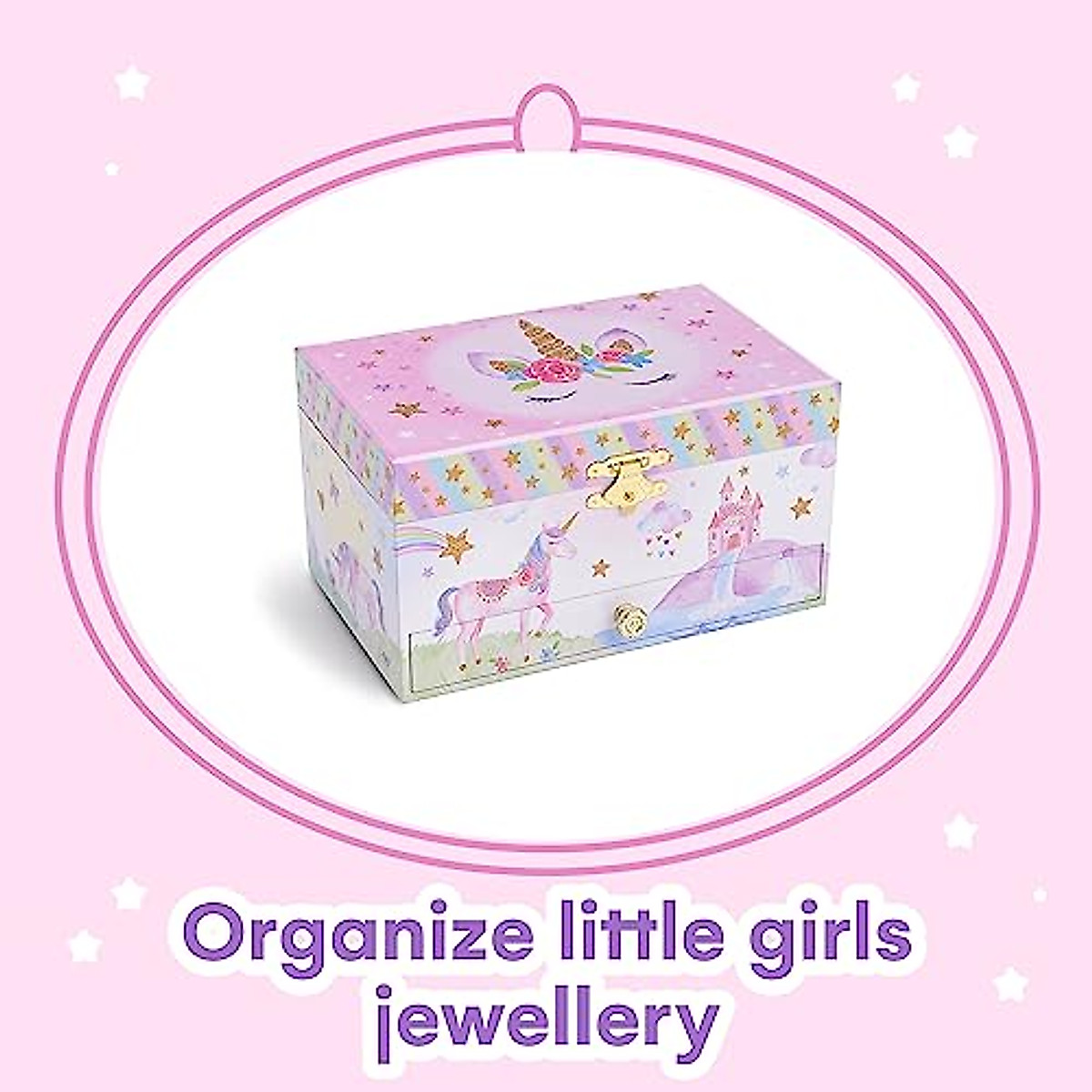 Jewelkeeper Unicorn Music Jewelry Box, Birthday Gifts for Girls - Small Kids Musical Box Storage with Pullout Drawer - Little Girls Glitter Rainbow Treasure Organizer -15x10.8x8.6cm