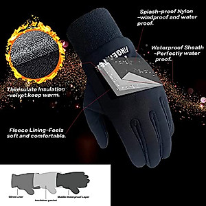 FINGER TEN Kids Winter Gloves Waterproof with Neck Warmer Boys Girls Touchscreen for Cold Weather Outdoor Sports (Black, Small)