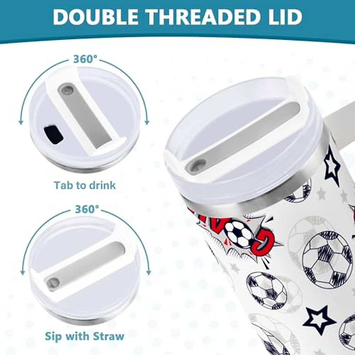 ARGTILDN 30 oz Tumbler Football Game Soccer Insulated Travel Mug with Handle and Straw Lid Stainless Steel Vacuum Coffee Cup Tea Beverage Container Water Bottles for Car Sports office