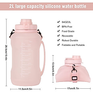 Collapsible Water Bottles, 2L/64OZ travel water bottle Bottle with Straw, Half Gallon Large Water Bottle for Travel Outdoor Sports Runing Fitness Yoga (Upgraded pink)