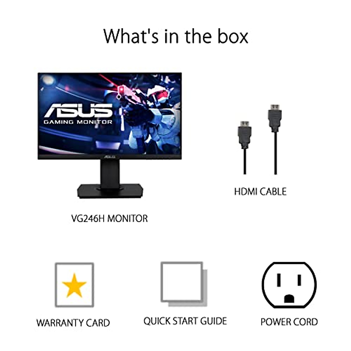 ASUS 23.8” 1080P Gaming Monitor (VG246H) - Full HD, IPS, 75Hz, 1ms, FreeSync, Extreme Low Motion Blur, Low Blue Light, Flicker Free, VESA Mountable, HDMI, VGA, Height Adjustable, 12.8"x21.3"x2",Black
