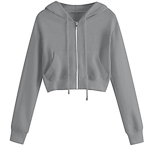 Crop Top Sweatshirts for Women Spring Fall Long Sleeve Zip Up Workout Hooded Sweatshirts