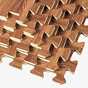 Forest Floor 3/8 Inch Thick Printed Foam Tiles, Premium Wood Grain Interlocking Foam Floor Mats, Anti-Fatigue Flooring – Stylish Flooring Solution, Mahogany, 48 Sq Ft