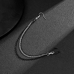 Kenjudess Gothic Black Chain Tassel Nose Ring Nose to Ear Hook Pierced Septum Hoop Ring Punk Hip Hop Party Nose Accessories for Women and Girls