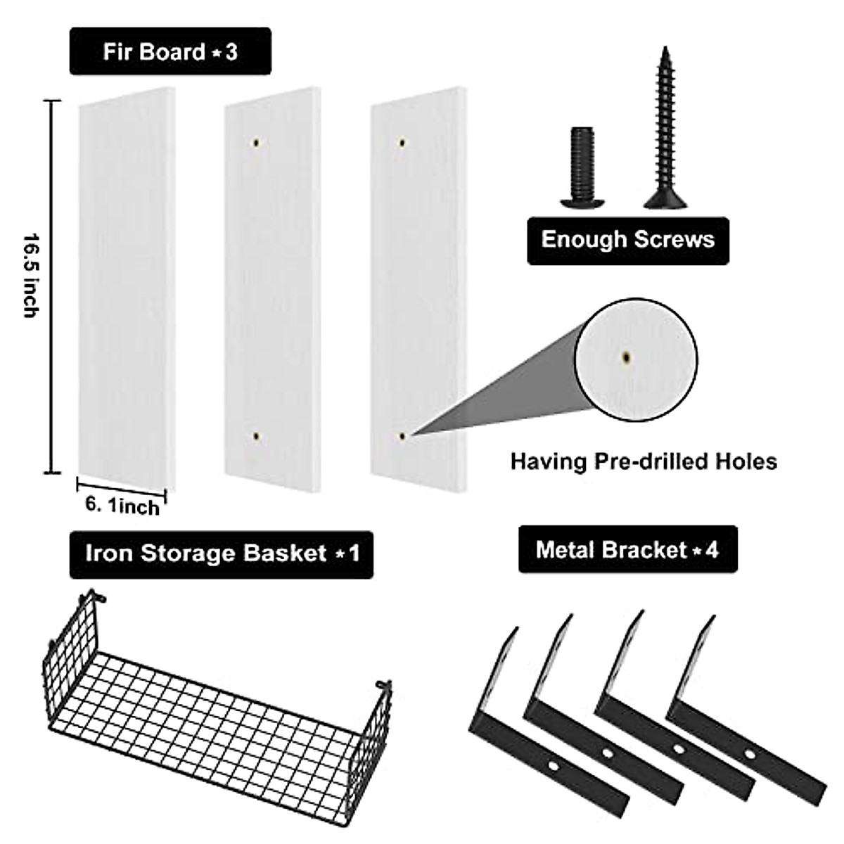 BORISI Floating Shelves Wall Mounted, Wood Bathroom Shelves Over Toilet with Paper Storage Basket, Rustic Farmhouse Wall Shelves for Wall Decor, Bedroom, Living Room, Kitchen,Pantry