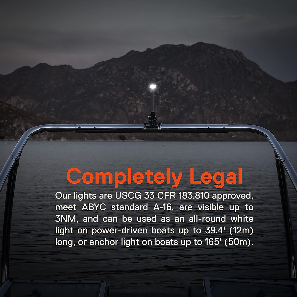 TRUE MODS 12 Inch 12-24V White LED Marine Navigation Anchor All-Round Boat Light [USCG ABYC A-16 3NM] [Waterproof] 3 Nautical Mile Fold Down Rear Stern Light for Fishing Bimini Bass Jon Boat - Chrome