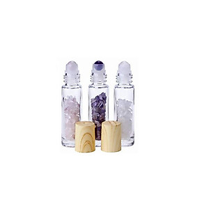 Glass Roller Bottle With Gemstone Roller Balls,10ml Roll On Bottles Essential Oil Roller Bottles Travel Sample Bottles With Crystal Chips Inside For Oil Perfume 10 Pcs