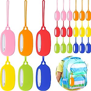 Sanwuta 24 Pieces Kids Luggage Tags Silicone Bag Tags for Backpacks Kids Backpack Tags with Name/ID/Address Card Suitcase Tags Identifiers Name Tags for Luggage