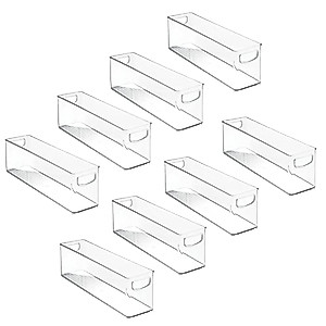 mDesign Plastic Kitchen Organizer - Storage Holder Bin with Handles for Pantry, Cupboard, Cabinet, Fridge/Freezer, Shelves, and Counter - Holds Canned Food, Snacks - Ligne Collection - 8 Pack - Clear