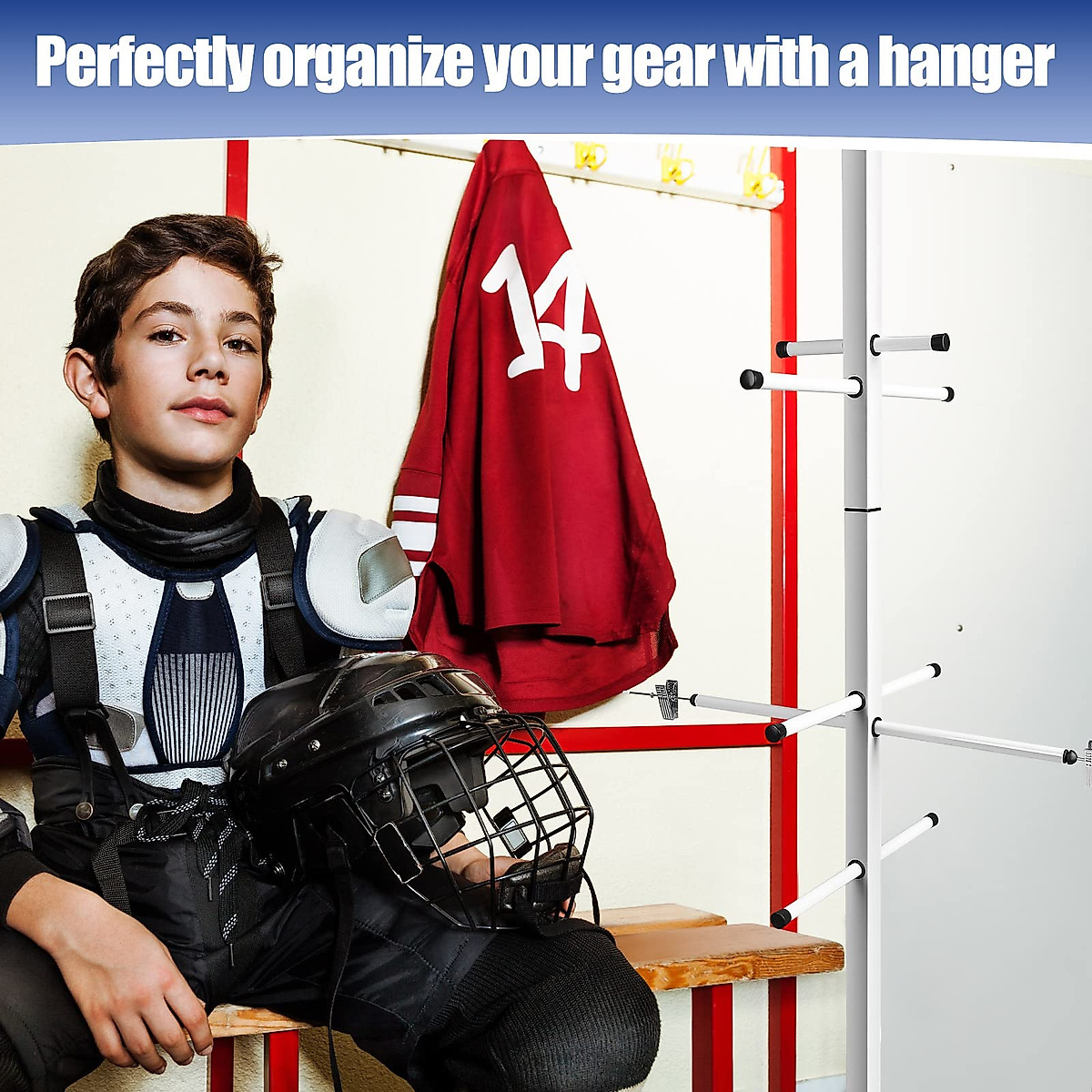 Hockey Equipment Dryer Rack Metal Hockey Equipment Gear Hockey Equipment Dryer Gear Holder Sports Tree Dryer Stand Deluxe Model Gear Drying Rack for Boys Hockey Football Lacrosse 55 x 21 Inch (1 Pack)