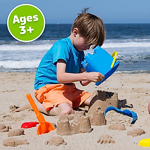 PREXTEX 10 Piece Beach Sand Toys Set for Kids - Bucket with Sifter, Shovel, Rake, Watering Can, 5 Animal and Castle Sand Molds for Kids & Toddlers - Sand Buckets and Shovels for Kids, Beach Toy Set