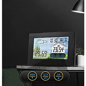 XARONF Weather Stations, Indoor Outdoor Weather Station, Home Weather Station Multiple Sensors with Atomic Clock, Indoor Outdoor Humidity Thermometer Monitor Digital Forecast Weather Stations, Black